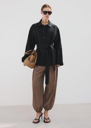 Mango Gilet lin ceinture noir - Femme - XS - MANGO