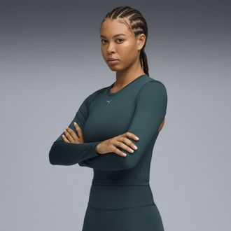 Puma Haut de training &agrave; manches longues Vert TERRAINS Femme, V&ecirc;tements, XXS