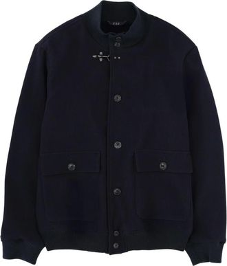 Fay Veste Bomber Tricot&eacute;e &agrave; Fermeture &agrave; Boutons - Homme - Vestes - Bleu - Taille: L