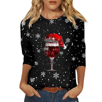 Generic Weihnachtsshirt Damen 3/4 &Auml;rmel &Uuml;bergr&ouml;&szlig;e T-Shirts Winter Elegant Weihnachtspulli Baumwolle Weihnachts Pullover Lustig Weihnachtskleidung Ugly Christm