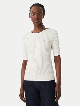 Tommy Hilfiger Bluse Fine Gg Cable Boat WW0WW50103 Hellbeige Regular Fit