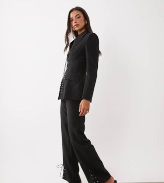 KAIIA exklusive ma&szlig;geschneiderte Hose mit &Ouml;sen-Detail, Schn&uuml;rsaum und geradem Bein als Kombiteil in Schwarz