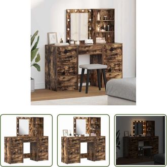 vidaXL Schminktisch LED - Schminktisch 3 pcs Braun 40 x 41 x 135 cm Holzwerkstoff