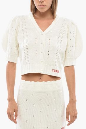 Chlo&eacute; Cardigan aus Wolle und Kaschmir mit V-Ausschnitt und kurzen Puff&auml;rmeln Chloe