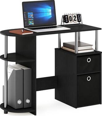 Furinno JAYA Simplistisch Computer-Schreibtisch mit Schubladen, Americano/Chrom/Schwarz