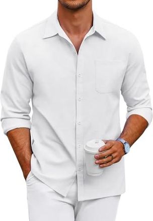 Coofandy Chemises Décontractées à Manches Longues pour Hommes Regular Fit Chemise de Plage dÉté Chemise Oxford Chemise de Travail Modèle 3 XL
