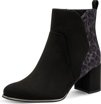 Marco Tozzi Marco Tozzi Damen Stiefeletten mit Blockabsatz Vegan, Schwarz (Black/Leo), 40 EU