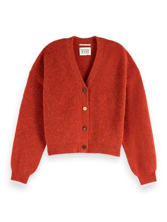 Scotch & Soda Damen Fuzzy Relaxed-Fit Cardigan Sweater Strickjacke, Ketchup U602, XS