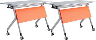 Generic Klappbarer Konferenztisch, 140 cm (55,1 Zoll), mobiles Klapptischdesign mit Rollen, inklusive 2 St&uuml;hlen und Schallw&auml;nden. Ideal f&uuml;r B&uuml;robesprechungsr&auml;