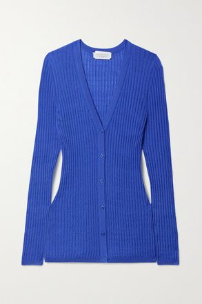 Gabriela Hearst Cardigan En Cachemire Et Soie Mélangés À Mailles Pointelle Emma - Bleu