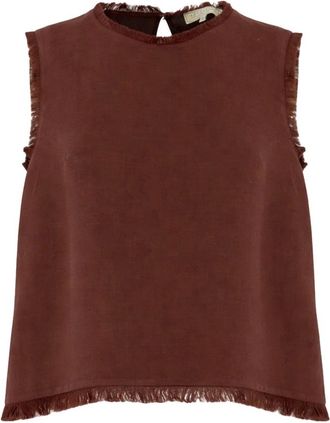 Antonelli Femme, Blouses et Chemises, Brun, Taille: 48 FR Haut sans Manches &agrave; Bords Effiloch&eacute;s