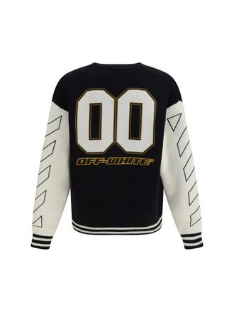Off-white Mens Star Logo Diagonal Varsity Cardigan Black Cotton Sweater