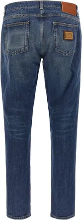 Dolce & Gabbana Logo-Plaque Cotton Jeans - Blue