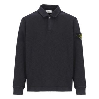 Stone Island Homme, Tops, Bleu, Taille: M SweaT-shirt en coton &agrave; col boutonn&eacute;