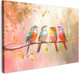 MuchoWow &copy; Bild auf Leinwand Gro&szlig; 120x80 cm XXL Schlafzimmer Bilder Badezimmer Wand Deko Wohnzimmer Modern Wanddeko Bilderwand Geschenk V&ouml;gel - Bunter - Zweig