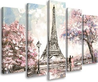 Feeby Leinwandbild 5-teilig 200x100 cm Frankfurt Deutschland Fluss Horizont Bild Wanddeko Wand Bild Kunstdruck Deko Wohnzimmer Himmel Nacht Lichtreflexionen