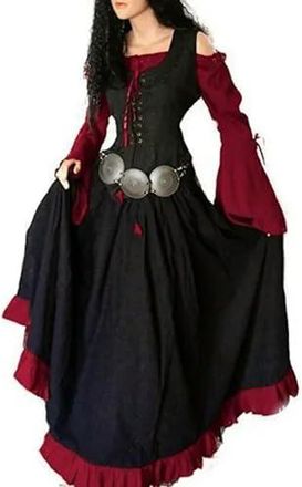 Generic Robe médiévale Palais Robe de Princesse Adultes Grande Taille Robe de Soirée à Lacets Costume dhalloween-Bourgogne-XXL