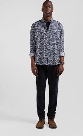Eden Park Chemise En Popeline De Coton Pima Bleu Marine Microimprim&eacute; Floral Coupe Regular