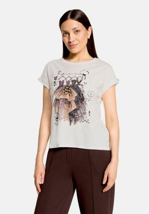 Cartoon Kurzarmshirt Damen mit &Auml;rmelaufschlag (1-tlg)