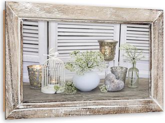 Feeby Wanddeko Stillleben 90x60 cm Bild Kunstdruck modern shabby chic Rahmen Illusion Beige