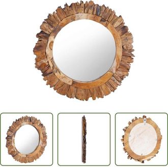 vidaXL Wandspiegel - Wandspiegel 60 cm Teak Rund