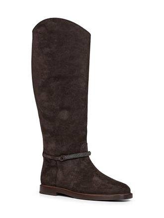 Brunello Cucinelli Womens Boots Pepper Suede Grey Cotton