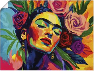 Artland Wanddeko Poster & Kunstdrucke Wandposter 120x90 cm Feminismus Porträt Frau Blumen abstrakt bunt Frida Kahlo Floral U5MT