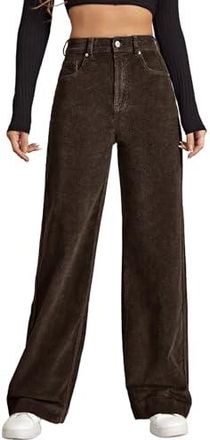 SOLY HUX Pantalon en velours c&ocirc;tel&eacute; pour femme - Coupe droite - Taille haute - Pantalon dautomne - Pantalon de loisirs avec poches - Tenue de bureau - Pantalon