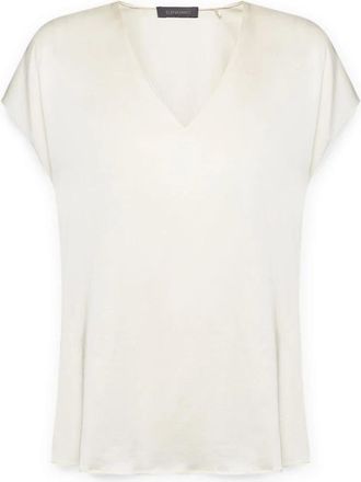 Elena Miro Femme, Blouses et Chemises, Blanc, Taille: 44 FR Blouse en satin avec col en V