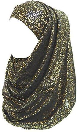 Lina & Lily Écharpe hijab dorée scintillante pour femme, Noir, Taille unique