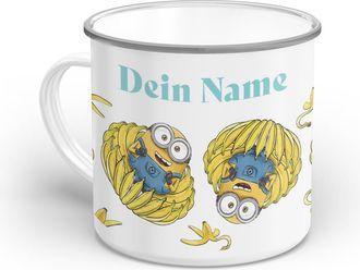 Picanova Minions Tasse mit Name - Personalisierte Emaille Tasse 300 ml - Kinderbecher Personalisiert mit Namen - Geschenk f&uuml;r Kinder und Fans der Ich - Einfach