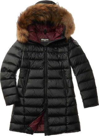 Blauer Knielanger Mantel - Schwarz