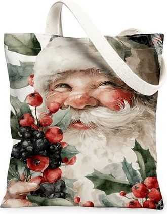 Generic Sacs fourre-tout festifs en toile, motif P&egrave;re No&euml;l, sacs d&eacute;picerie r&eacute;utilisables, d&eacute;coratifs, l&eacute;gers et lavables avec bandouli&egrave;re pour cadeaux, voyage