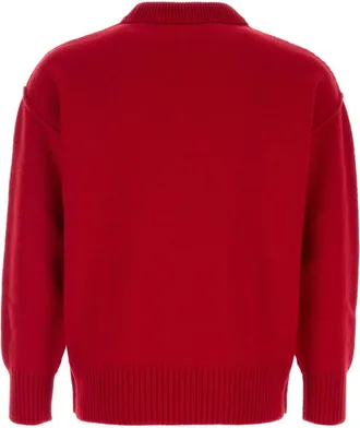 Ami Logo-Embroidered Virgin Wool Sweater - Red