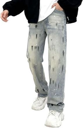 Generic Jean Homme Jeans Homme Jean Homme Regular Confortable Classique Imprim&eacute; Encre Pulv&eacute;ris&eacute;e Coupe Droite - Stretch Confortable, Motifs Modernes pour Usag