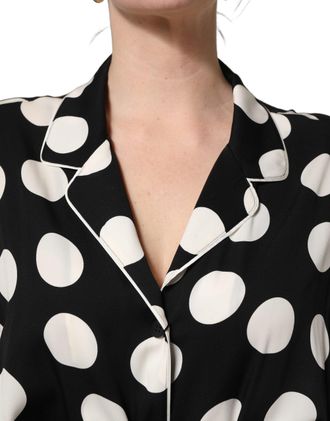Dolce & Gabbana Womens Black White Polka Dot Pajama 2 Piece Set Sleepwear With Dots Clothing