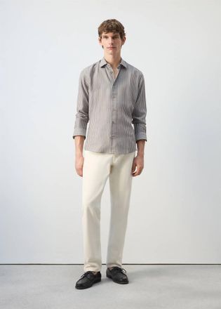 Mango Chemise regular-fit 100 % lyocell &agrave; rayures kaki - Homme - XS - MANGO MAN