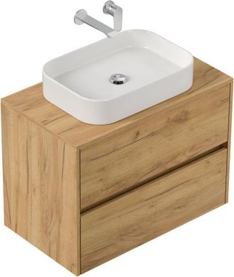 Magnolia Home Badm&ouml;bel Taifun 80cm mit rechteckigem Aufsatzwaschbecken eiche gold