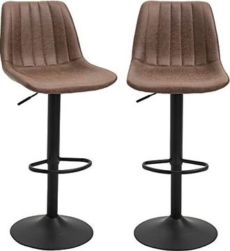 HOMCOM Lot de 2 tabourets de Bar Tabouret Haut Style Vintage Hauteur r&eacute;glable pivotant avec Repose-Pied Marron
