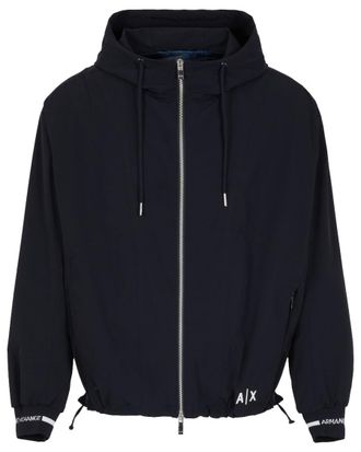 A|X Armani Exchange Mens Long Sleeve, Printed Logo Cuffs, Hooded Blouson Jacket, Deep Navy, XXL