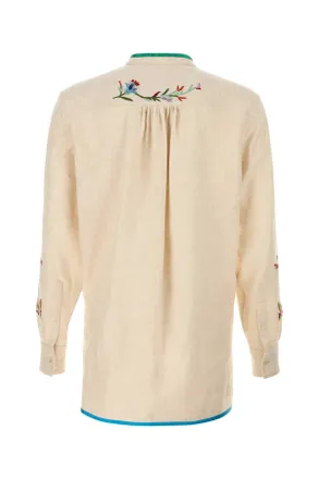 Valentino Garavani Mens Ivory Linen Shirt Avoriofiorimulticolor Exterior: Camicie