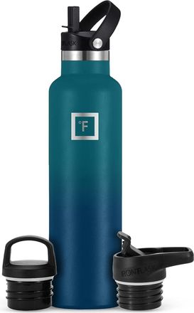 Iron Flask Edelstahl Trinkflasche mit 3 Deckel - Auslaufsicher Thermosflasche - Metall Wasserflasche Doppelwandig Isoliert BPA-freie fur Sport Schule Fitness Cam