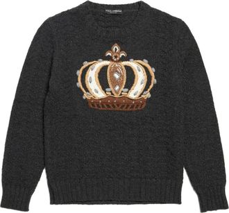 Dolce & Gabbana Homme, Pulls, Gris, Taille: XL Pull en Laine Vierge avec Logo