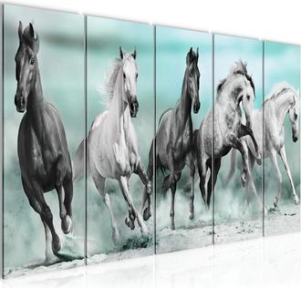 Runa Art Wandbild XXL Pferde Wohnzimmer Schlafzimmer 200 x 80 cm Blau 5 Teilig - Made in Germany - 014155b