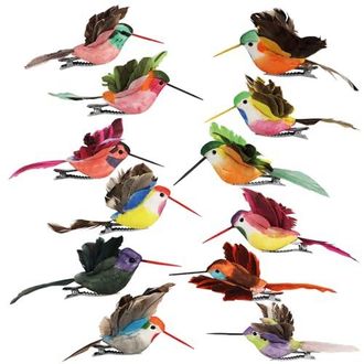 Com-Four 12x colibris décoratifs - Oiseaux de Fleurs artificielles aux Motifs colorés - Petits Oiseaux décoratifs avec Plumes et Clip en métal - Oiseau décorat