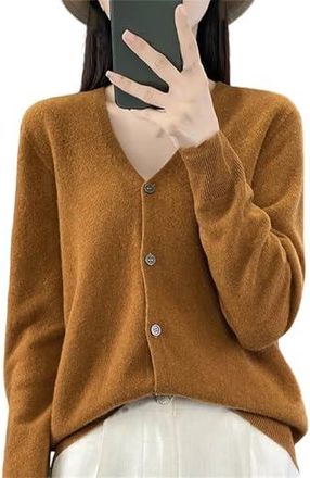 Generic Pull en laine m&eacute;rinos pour femme 100 % tricot col en V Version cor&eacute;enne polyvalente Hiver Cachemire, Wq015 Jiaotang, XL