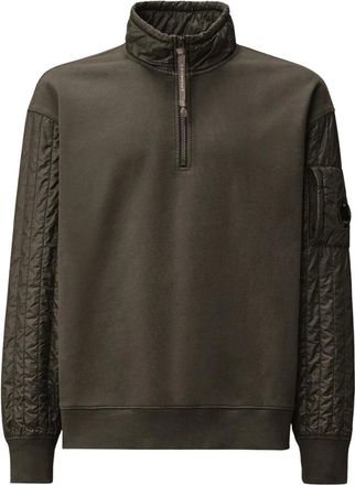 C.P. Company C.p. Company, Homme, Sweatshirts et sweats &agrave; capuche, Vert, Taille: XL Diagonal Raised Fleece Mixed Half Zip SweaT-shirt