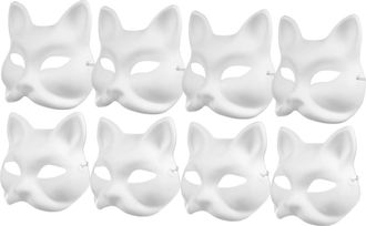 Garneck 8stücke Weißes Papier DIY Tiermaske Unbemalt Fuchs Und Katzenmaske Für Bastelarbeiten Kostümfest Cosplay Partydekorationen
