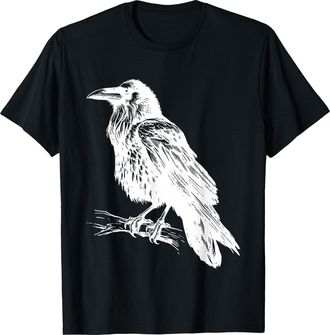 Jimbeels Line Art Vogel- und Ornithologe Kolkrabe T-Shirt