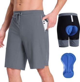 Baleaf Short Cycliste Homme VTT Rembourré 2 en 1, Cuissard Velo Montagne Poches Vêtements de Cyclisme 3D 22,9CM, Gris foncé, L